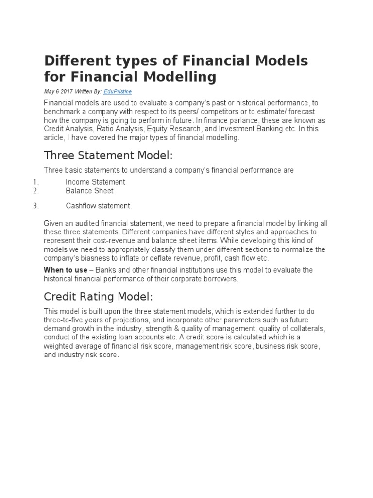 Different Types of Financial Models For Financial Modelling | PDF ...