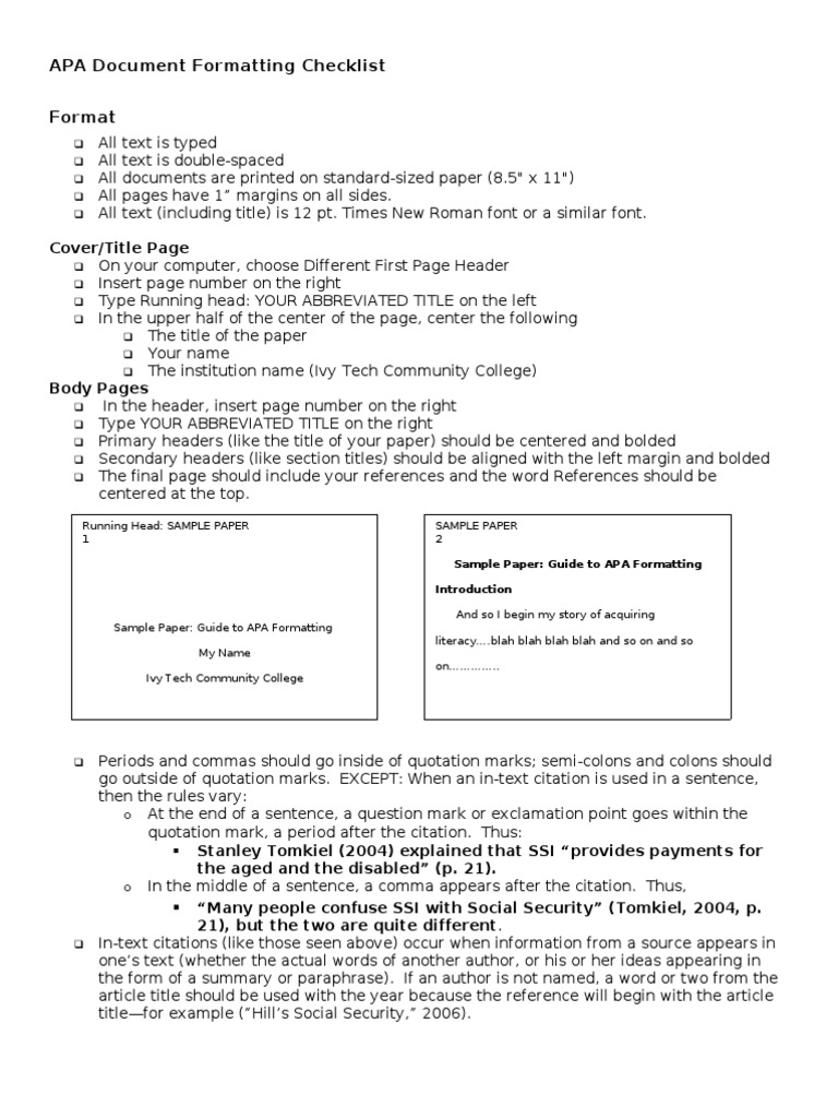 APA Checklist | PDF | Citation | Quotation Mark