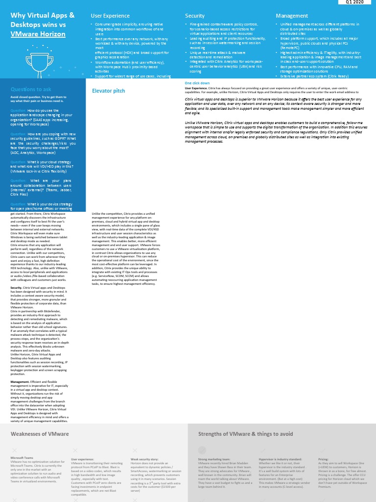 Citrix Virtual Apps & Desktops Vs VMware Horizon - Battlecard | PDF ...