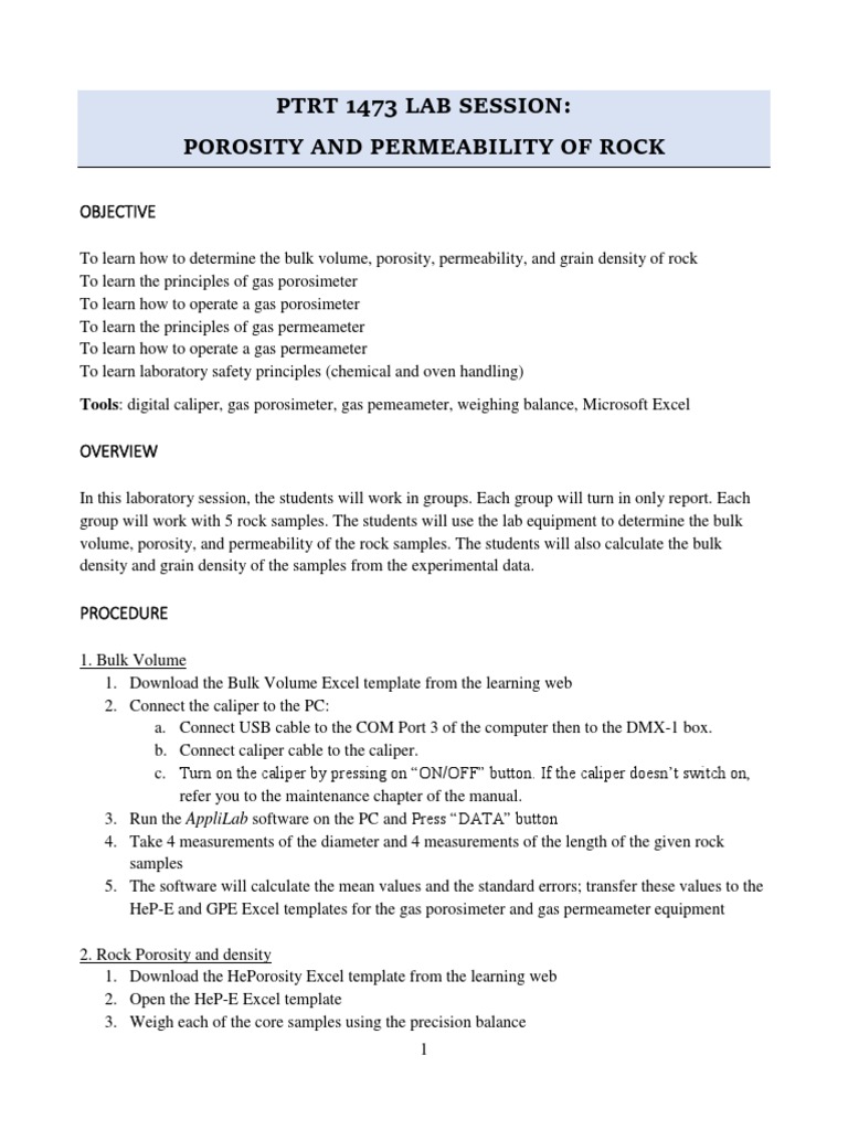 Geology Lab: Rock Porosity & Permeability | PDF | Porosity | Pressure