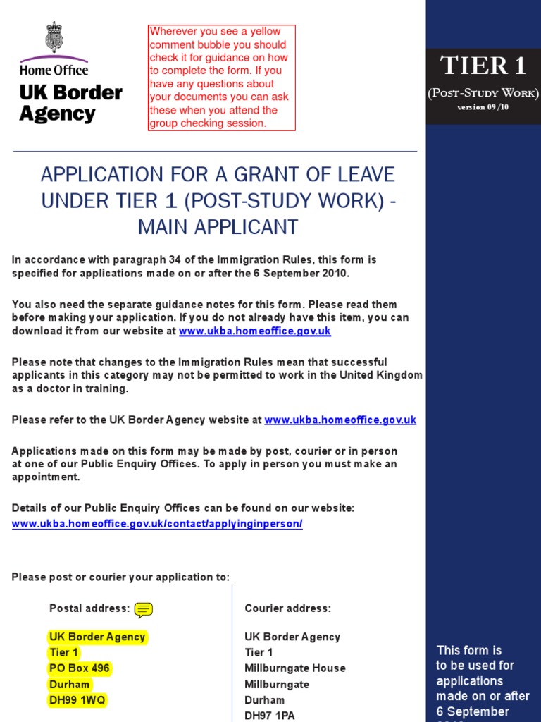 Tier 1: Application For A Grant of Leave Under Tier 1 (Post-Study Work ...