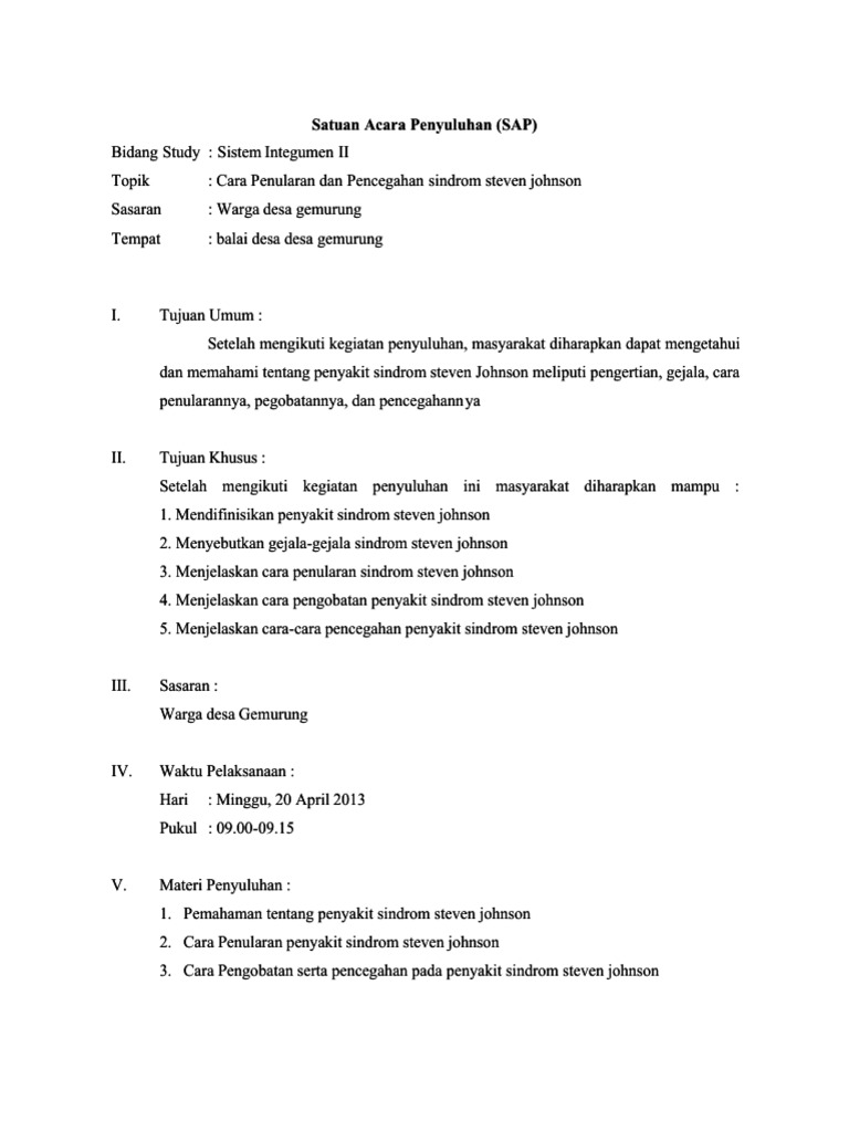 Satuan Acara Penyuluhan SSJ PDF | PDF