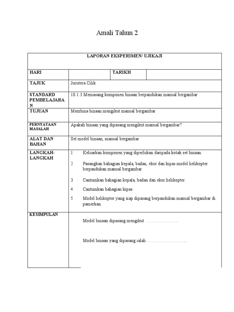 Contoh Laporan Amali Jurutera Cilik | PDF