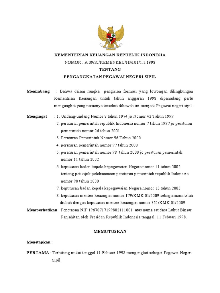 SK Pengangkatan PNS | PDF