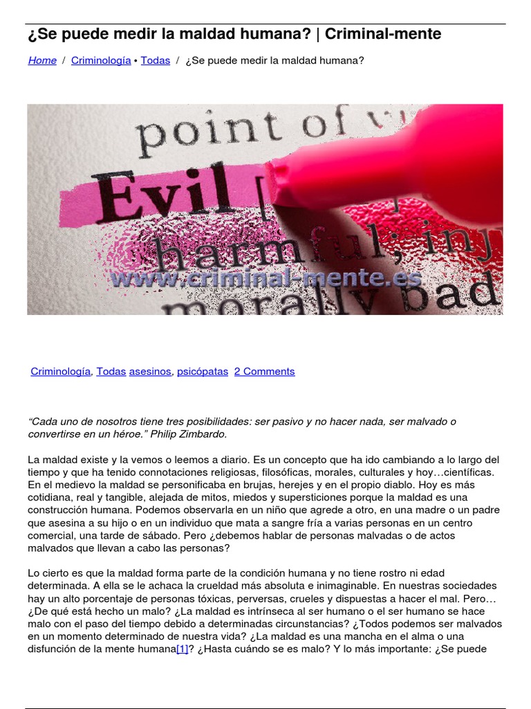 ¿Se Puede Medir La Maldad Humana Criminal-Mente PDF | PDF | Mal ...