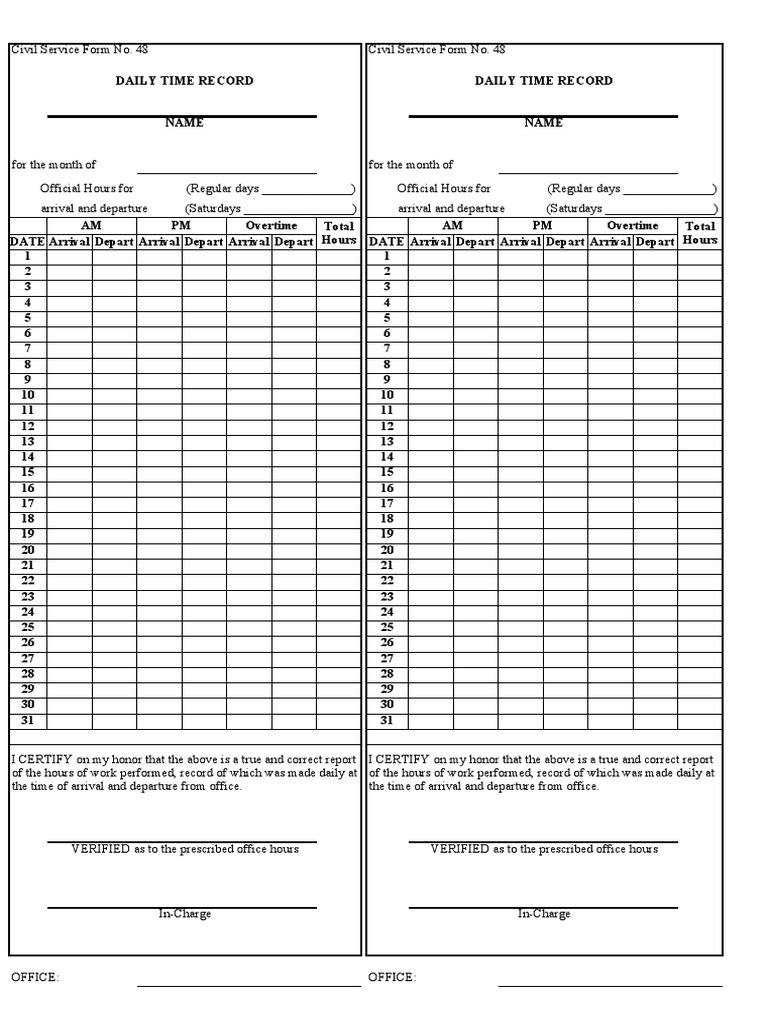 Blank DTR | PDF | Overtime | Working Time