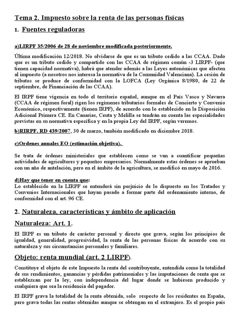 Tema 2. Irpf | Descargar gratis PDF | Devengo | Impuestos