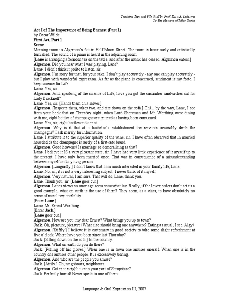 The Importance of Being Earnest - Complete | PDF | The Importance Of ...