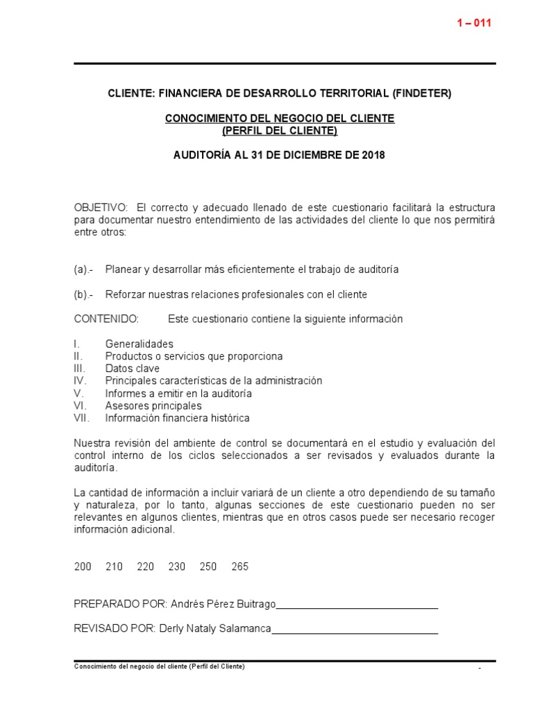 Modelo Memorando Conocimiento y Perfil Del Cliente - Permanente 3 | PDF ...