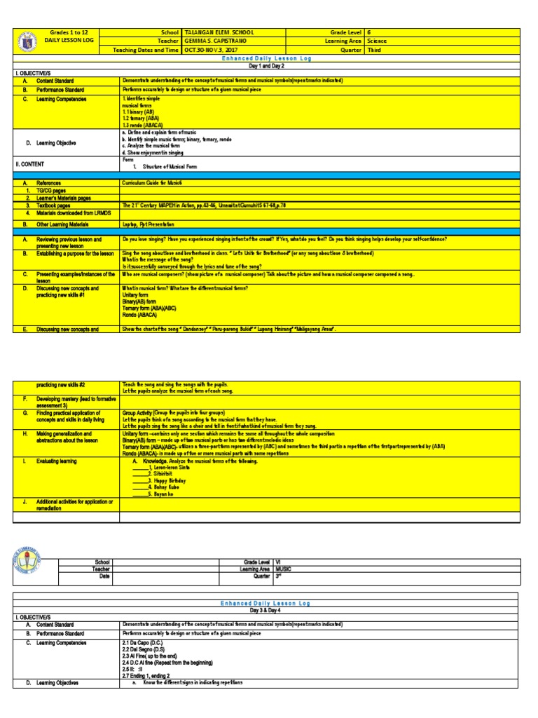 Analysis of a Sixth Grade Science Lesson on Musical Forms | PDF ...