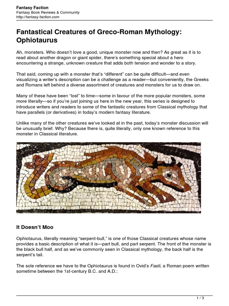 Fantastical Creatures of Greco Roman Mythology Ophiotaurus PDF | PDF ...