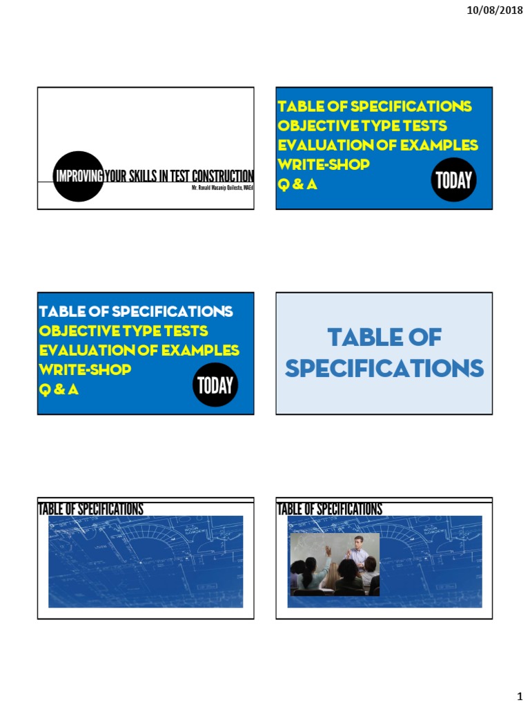 Constructing Test Questions and TOS - Multiple Choice Only (Handout ...