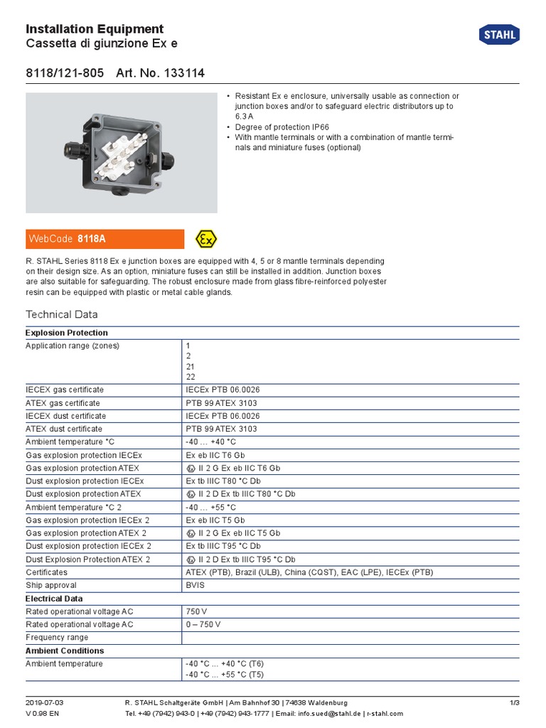 Data Sheet Junction Boxes 8118 121-805 GB | PDF | Manufactured Goods | Electromagnetism