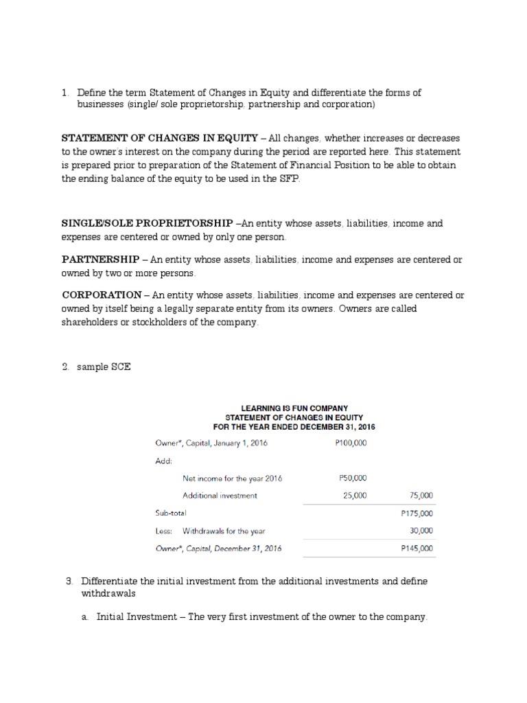 Statement of Changes in Equity (SCE) | PDF | Equity (Finance) | Partnership