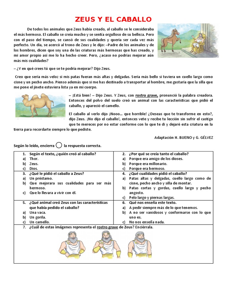 comprension lectora zeus y el caballo | Caballos