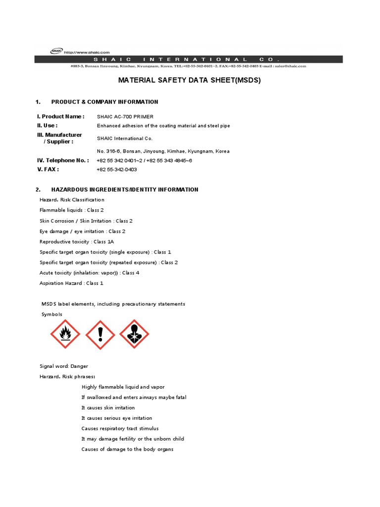 MSDS AC-700 Primer | PDF | Toxicity | Fires