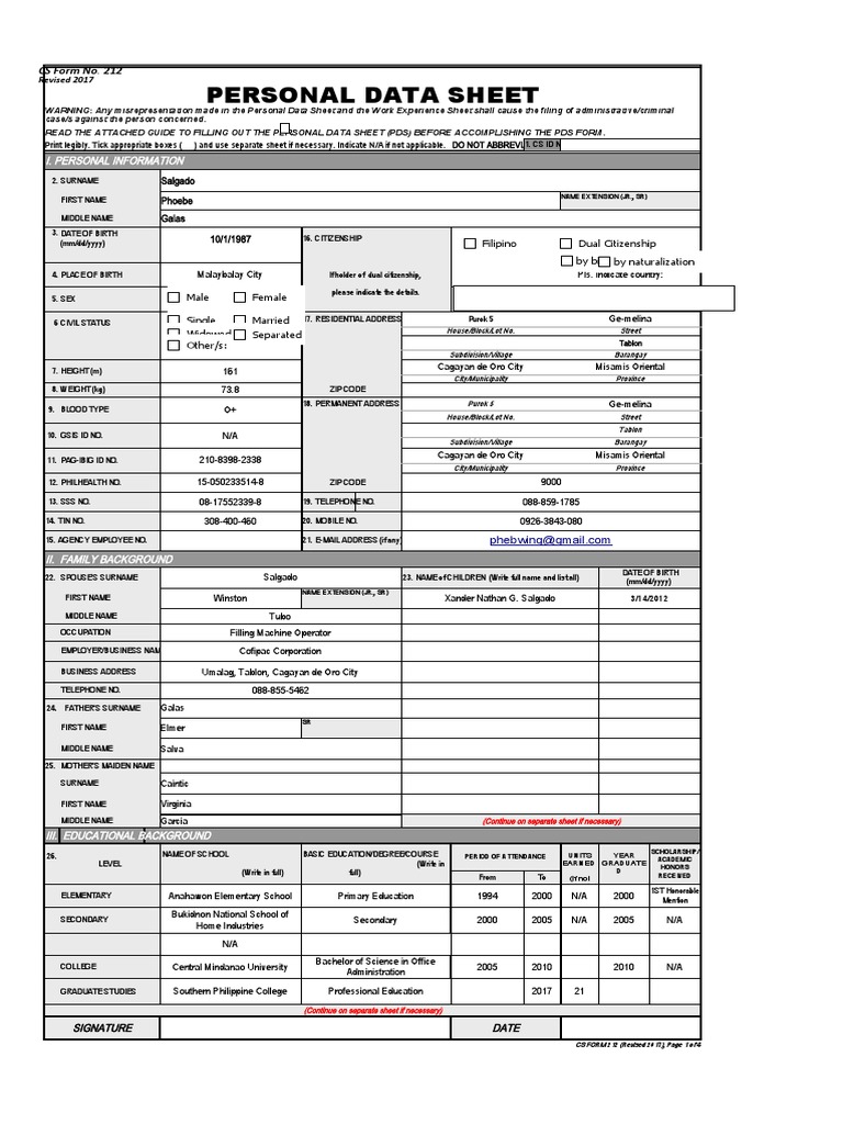 PDS - CS - Form - No - 212 - Revised2017 Deped | PDF | Crime & Violence ...