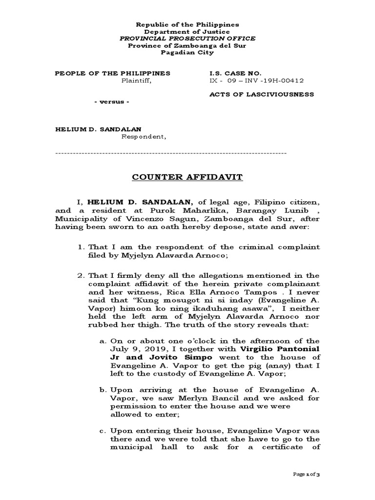 Counter Affidavit - PP vs. Helium | PDF | Affidavit | Common Law