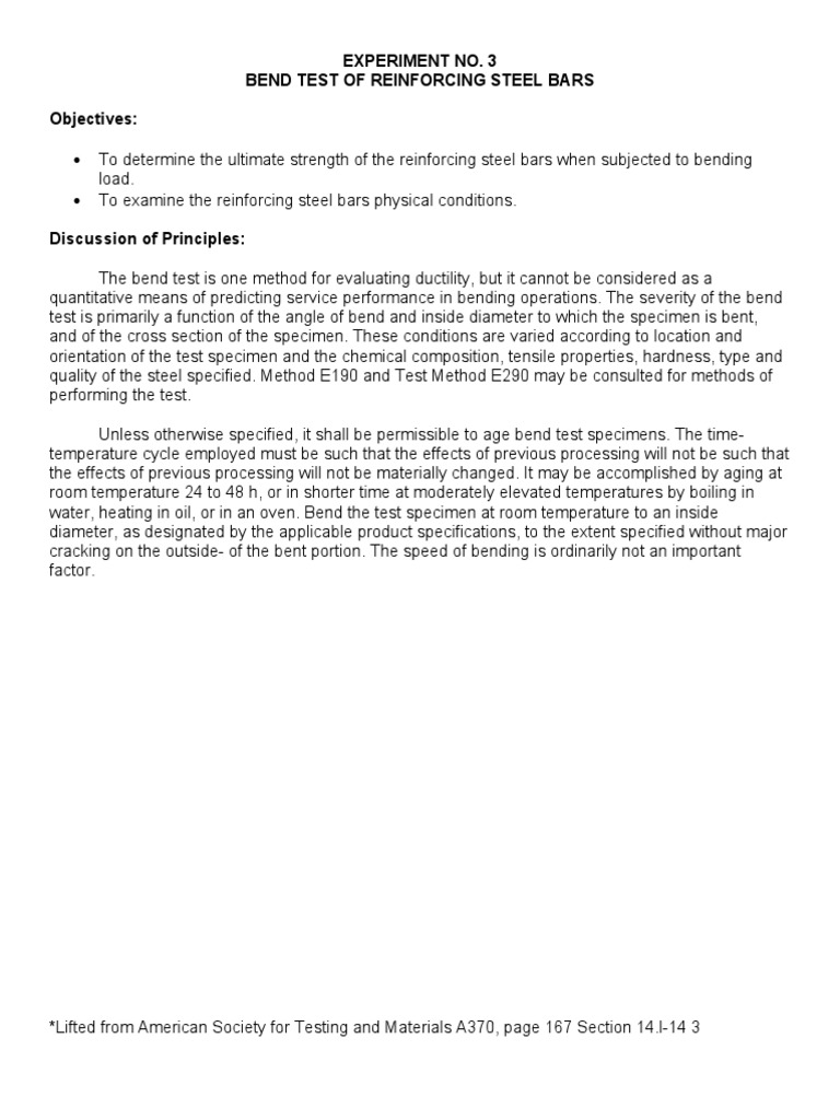 Me136p Exp3 Bend Test of Reinforcing Steel Bars | PDF | Strength Of ...
