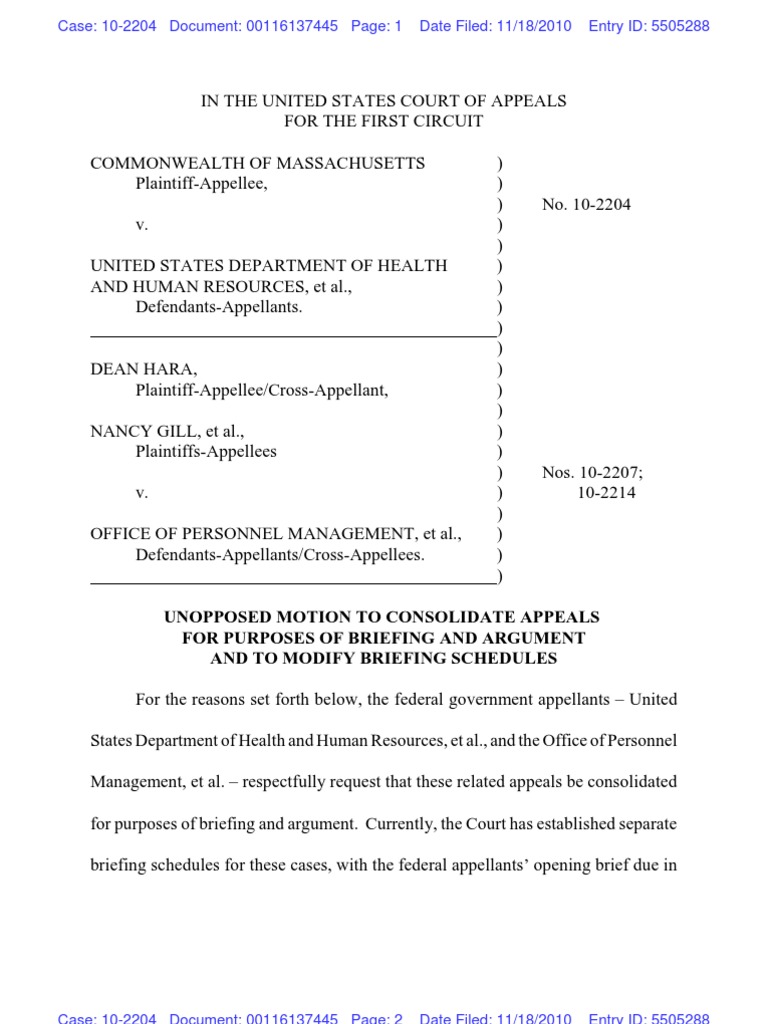 DOMA Cases - Motion to Consolidate Appeals | Defense Of Marriage Act ...