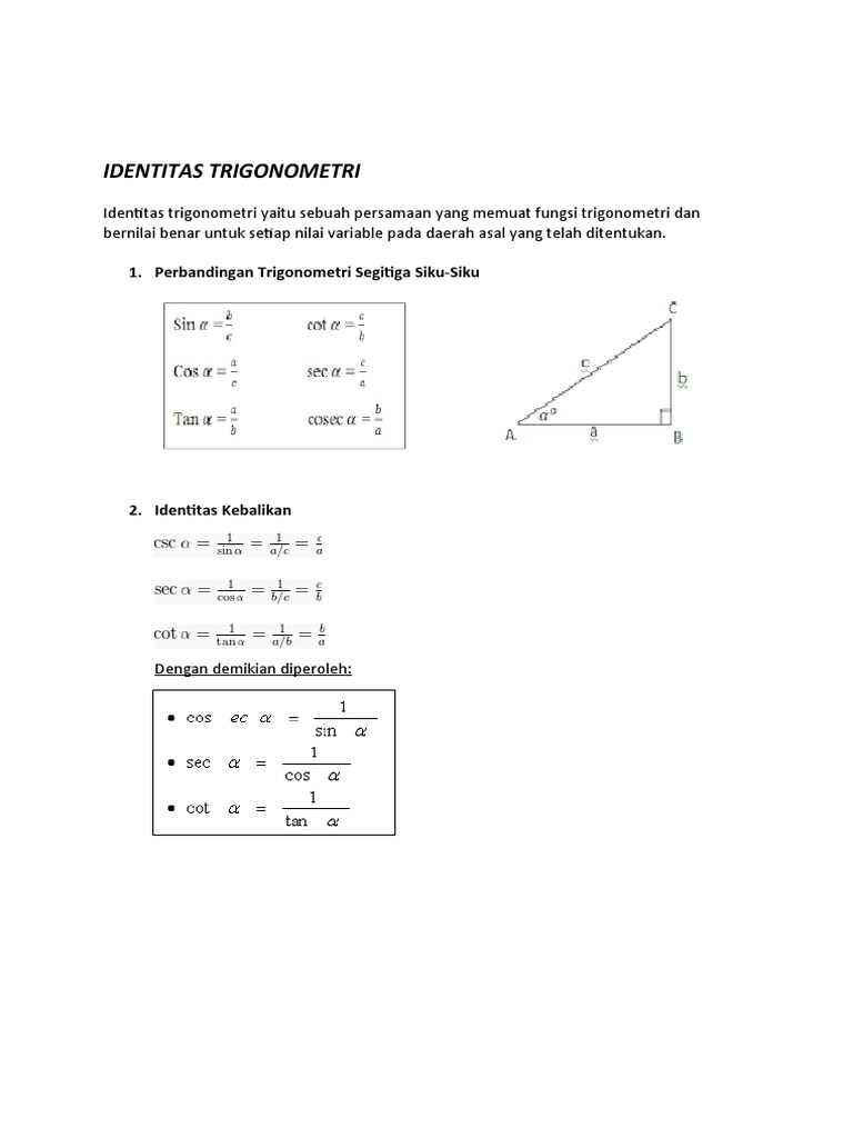 Rangkuman Identitas Trigonometri | PDF