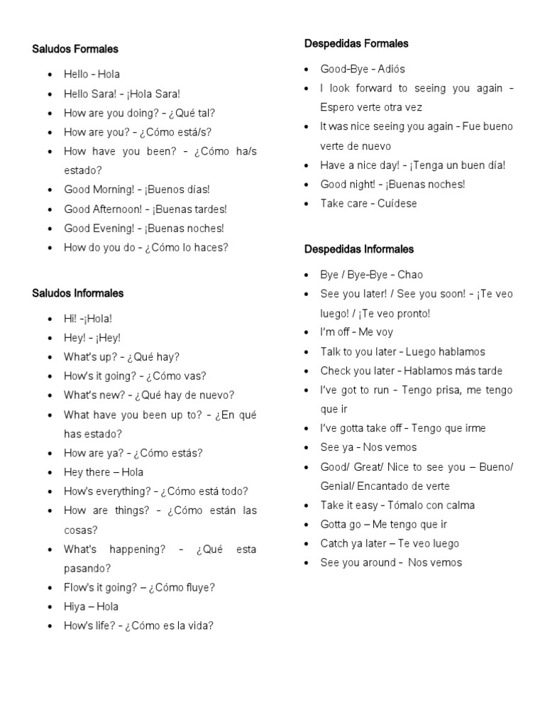 Saludos Formales e Informales | PDF