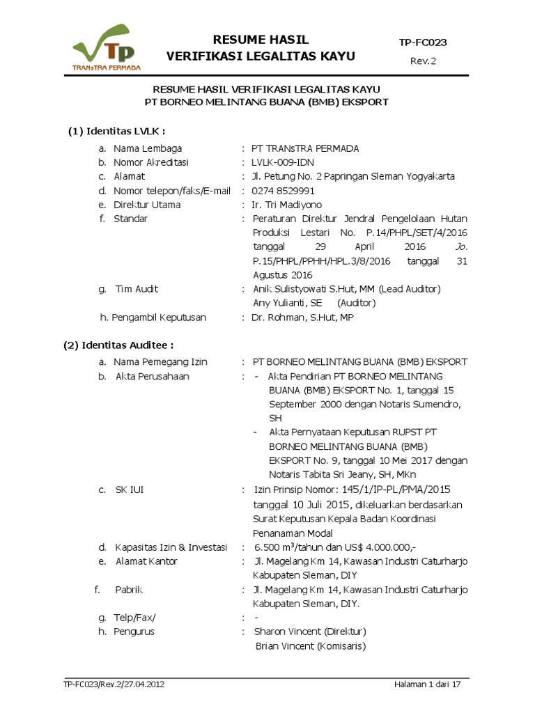 Resume VLK PT BMB Eksport PDF | PDF