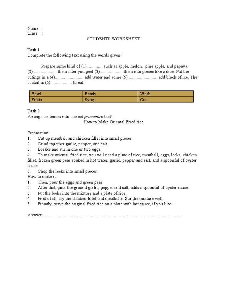 Student Worksheet Procedure Text-1 | PDF