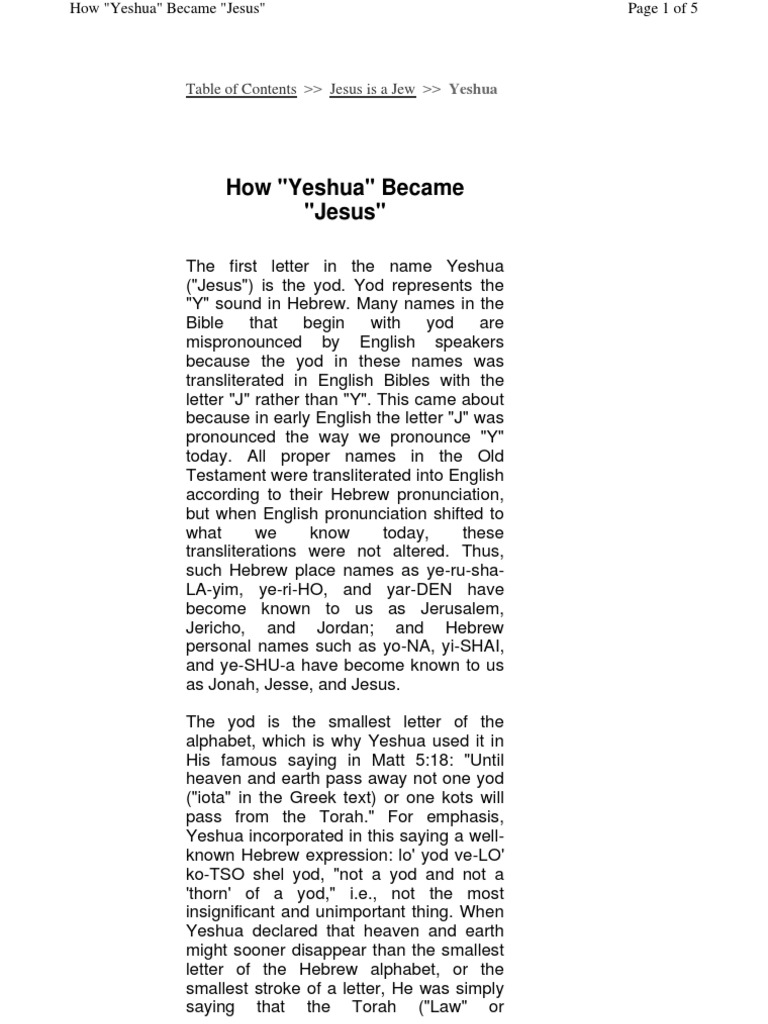 How "Yeshua" Became "Jesus": Jesus Is A Jew | PDF | English Language ...
