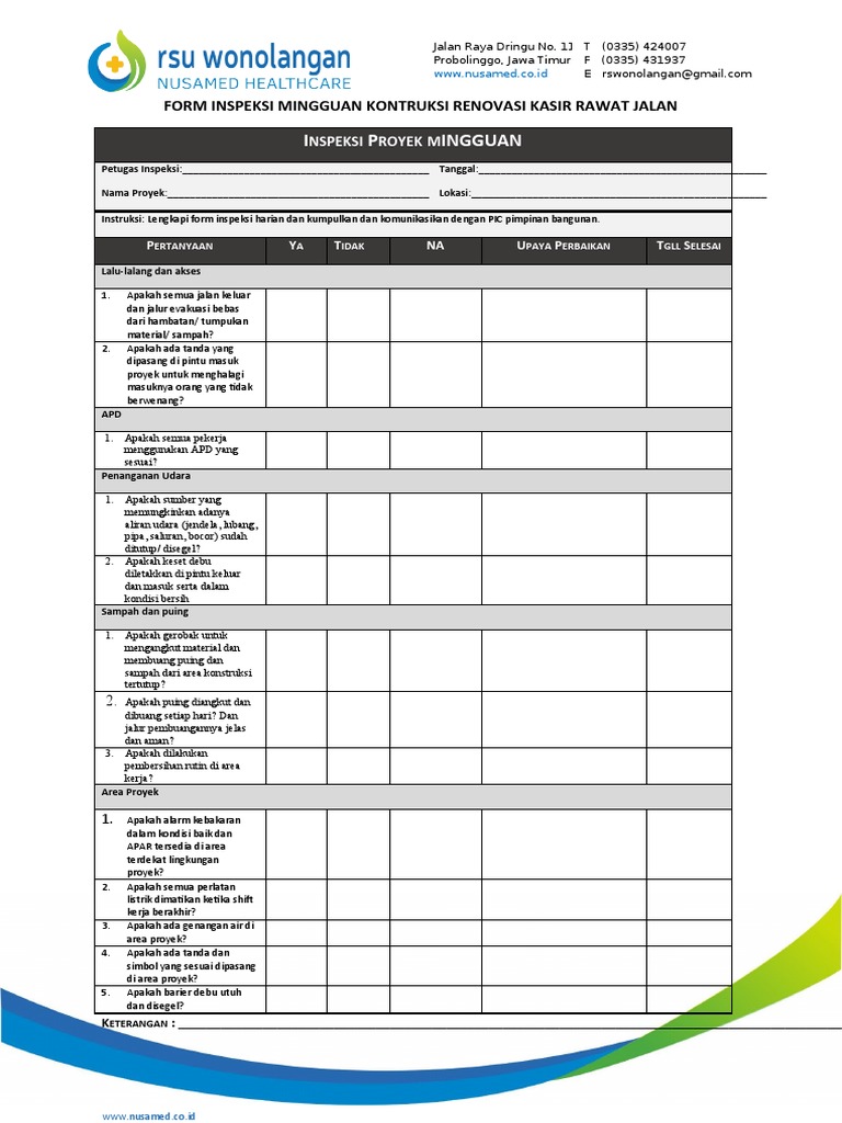 4.form Inspeksi Mingguan Proyek | PDF