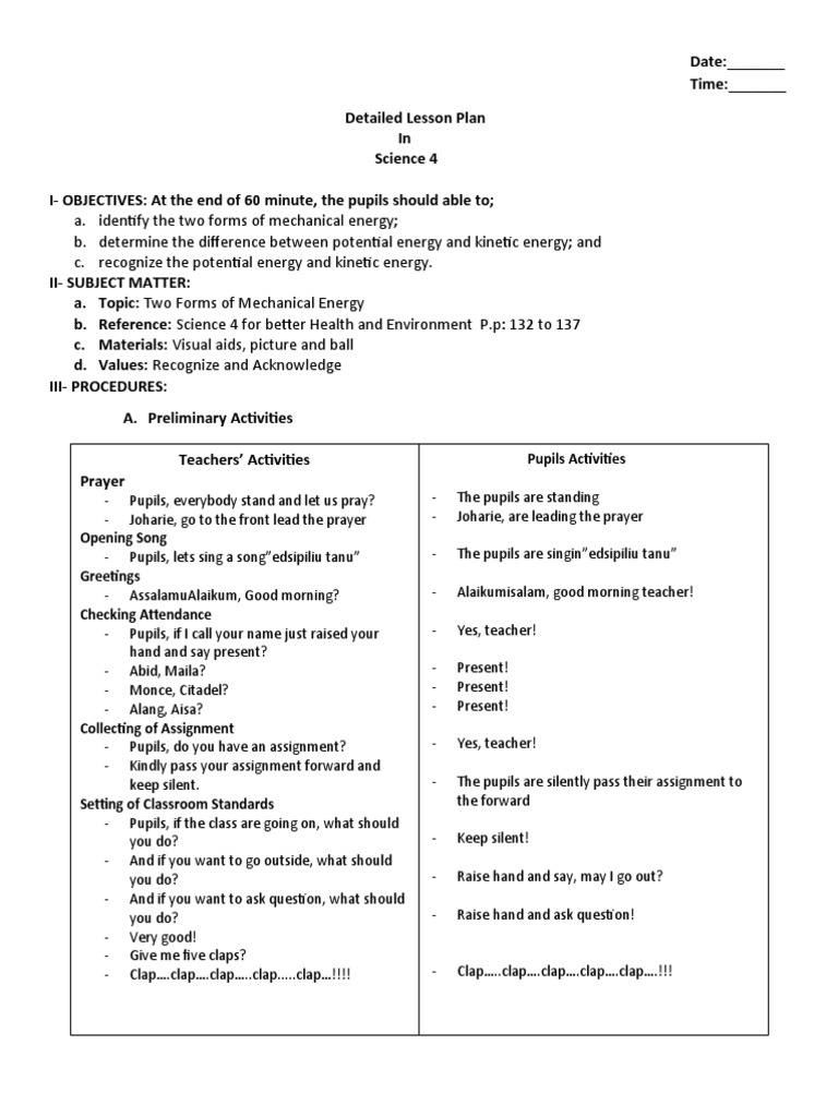 Lesson Plan | PDF | Kinetic Energy | Lesson Plan