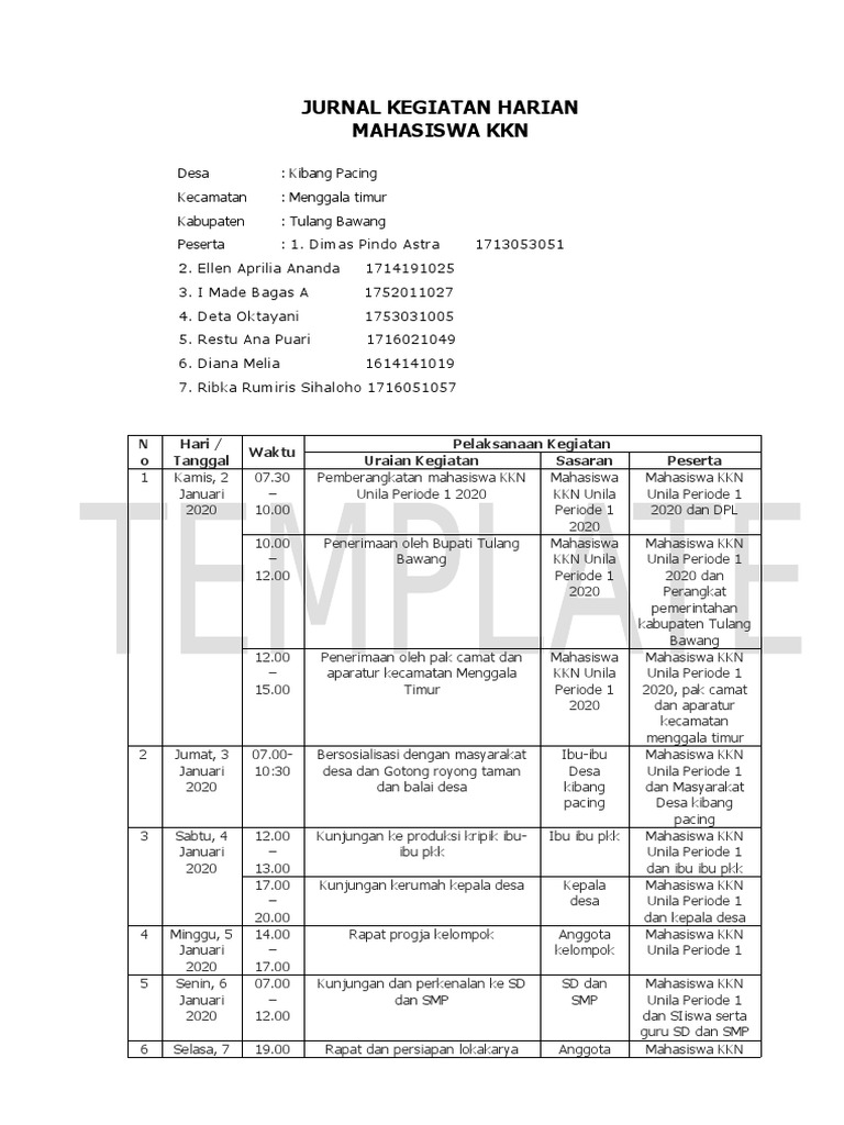 Contoh Jurnal Kegiatan Harian | PDF