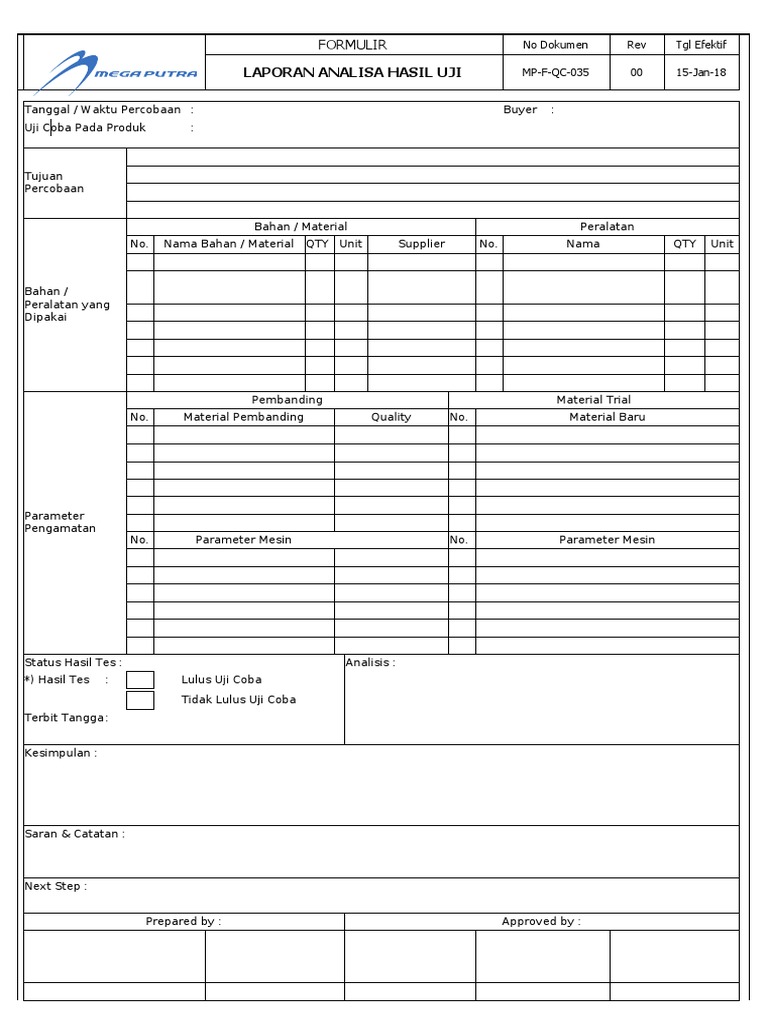 Form Laporan Analisa Hasil Uji | PDF
