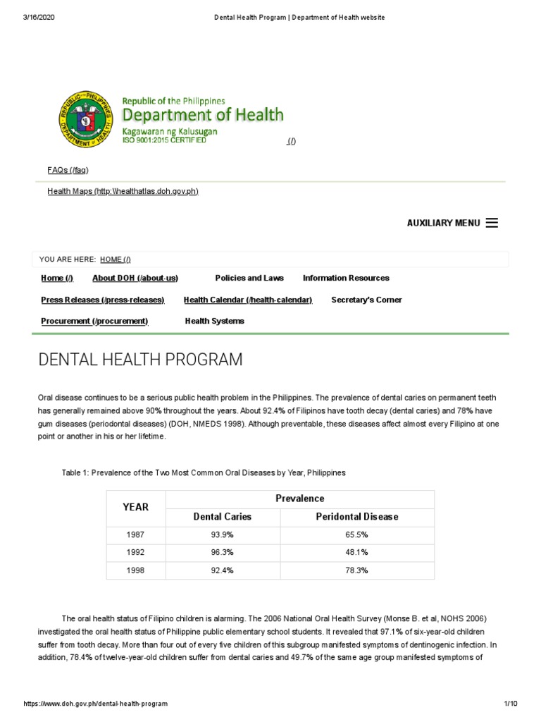 Dental Health Program - Department of Health Website PDF | PDF | Oral ...