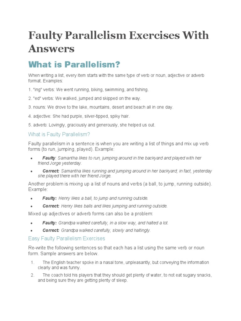 Faulty Parrallelism Exercises | PDF | Adverb | Verb