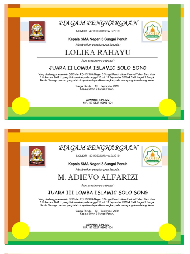 Piagam Lomba 32-34 | PDF