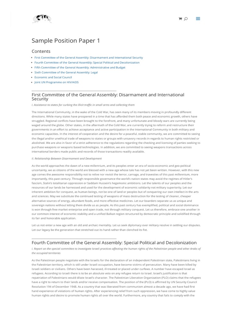 Sample Position Paper 1 - AMUN | PDF
