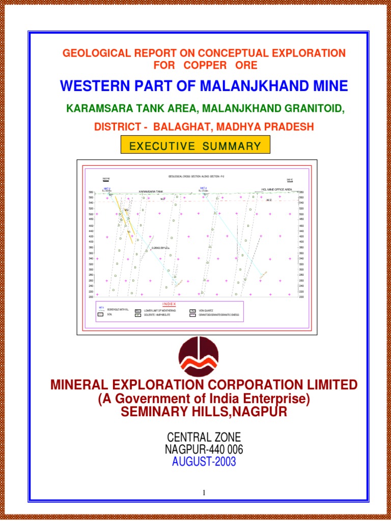 Geological Report on Copper Exploration in Malanjkhand Mine Area | PDF ...