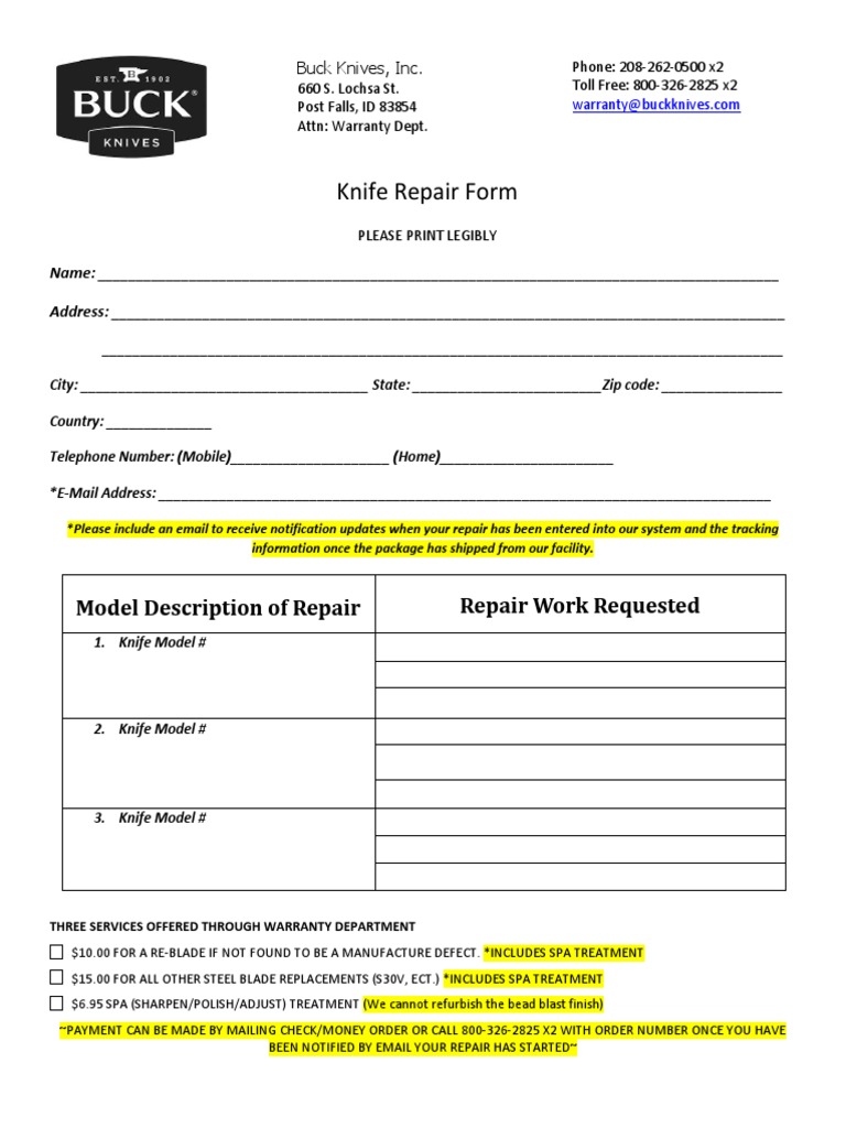 WarrantyRepair2019Form PDF | PDF | Knife | United States Postal Service
