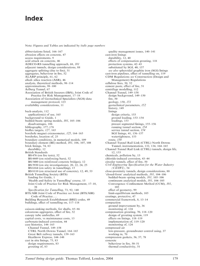 Tunnel Lining Design Guide Index | PDF | Geotechnical Engineering | Tunnel