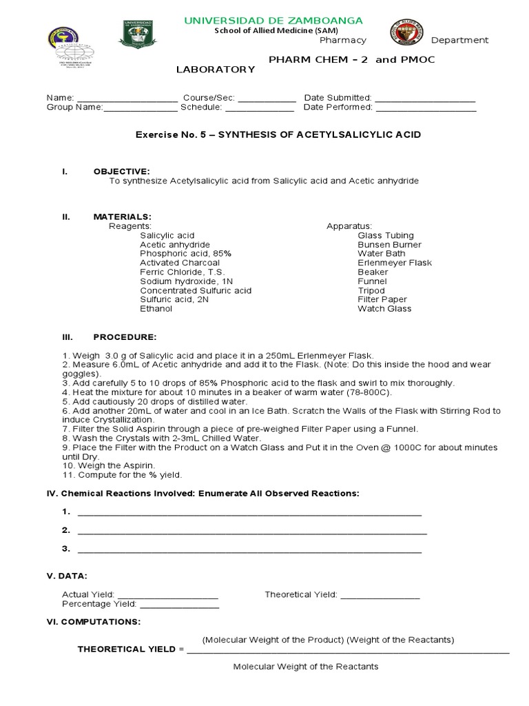 Synthesis of Aspirin Lab Report | PDF | Aspirin | Sulfuric Acid
