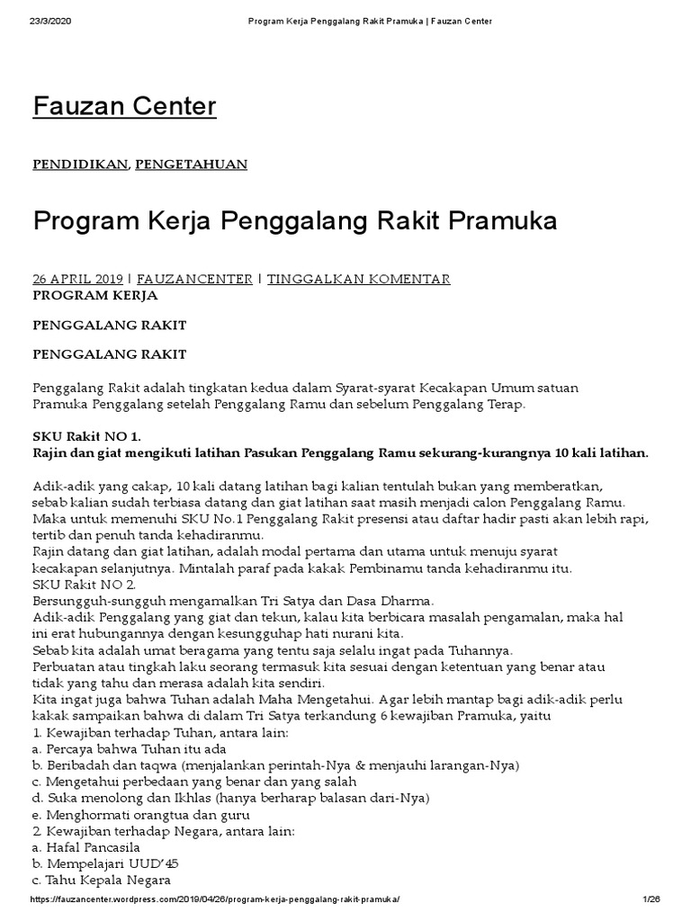 Program Kerja Penggalang Rakit Pramuka - Fauzan Center | PDF