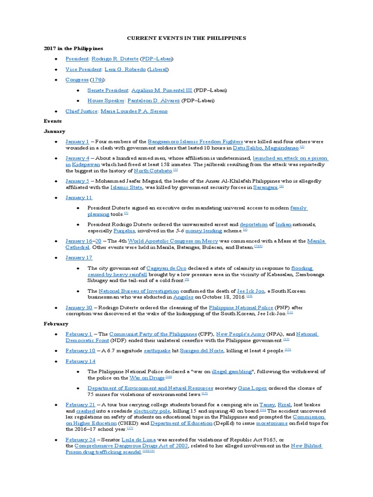 Current Events in The Philippines | PDF | Rodrigo Duterte | Philippines