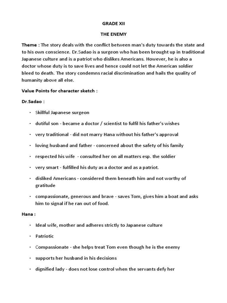 The Enemy Character Sketch | PDF