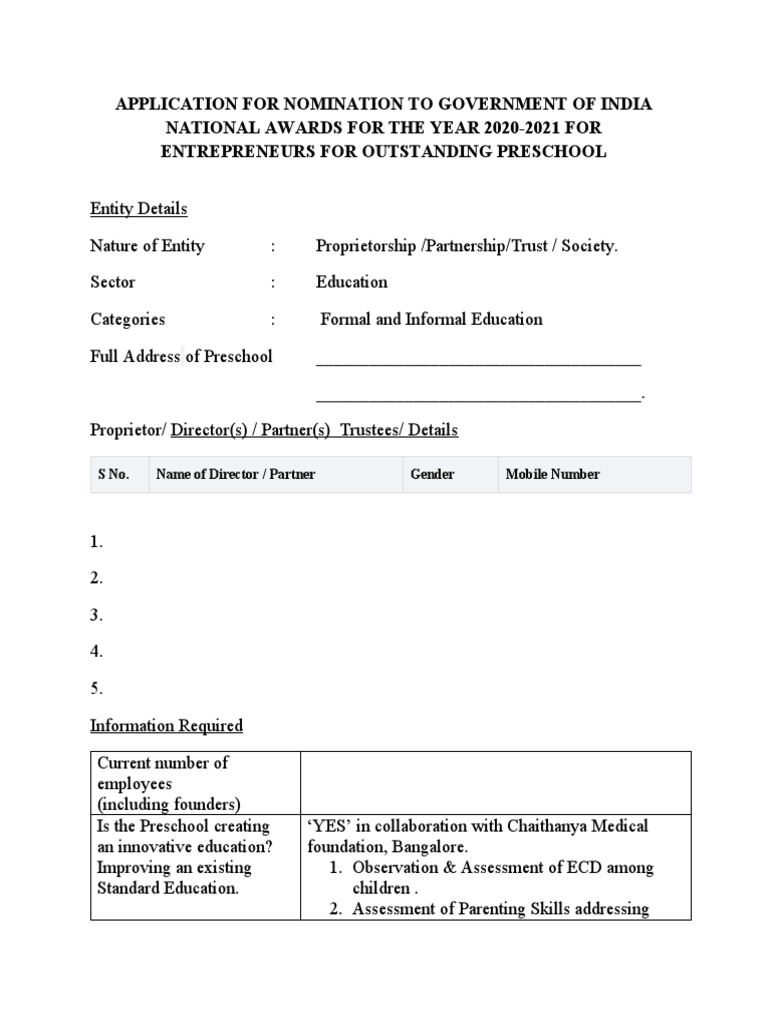 Startup Recognition Form | PDF | Preschool | Entrepreneurship