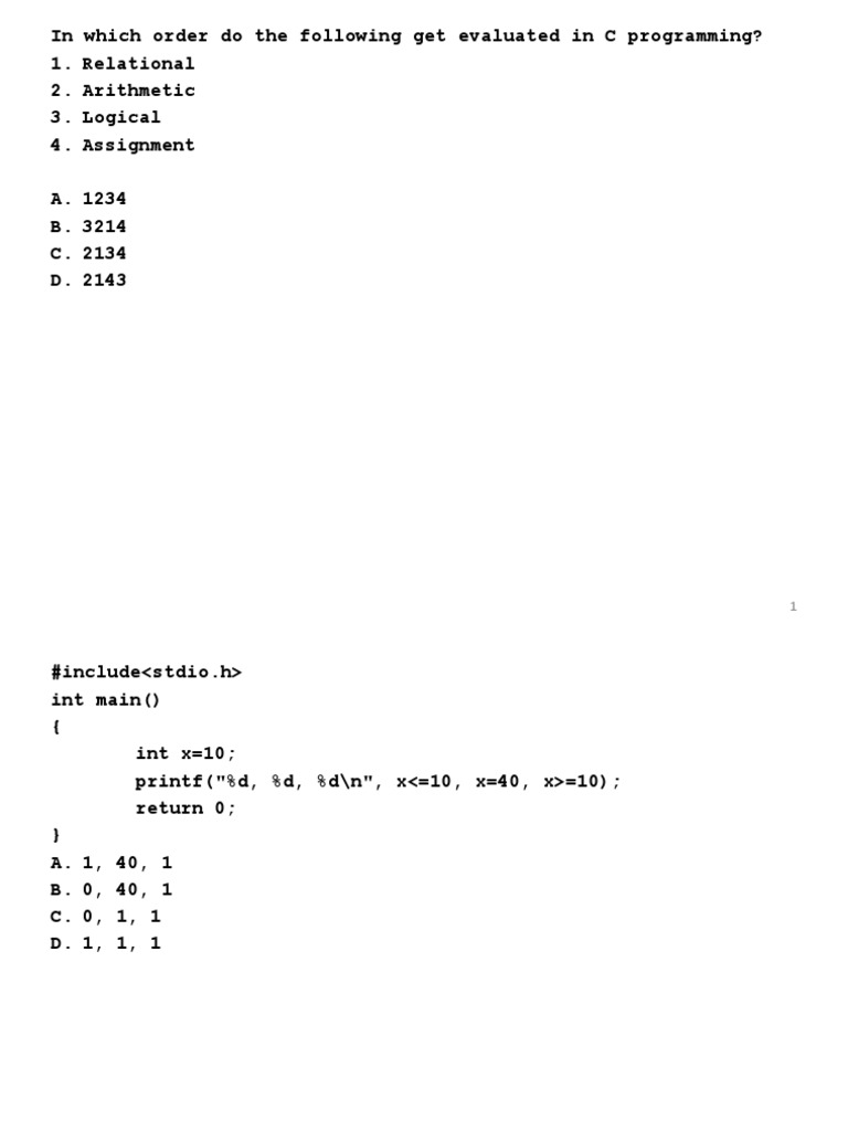The Order of Evaluation in C Programming and Logical, Relational, Arithmetic and Assignment ...