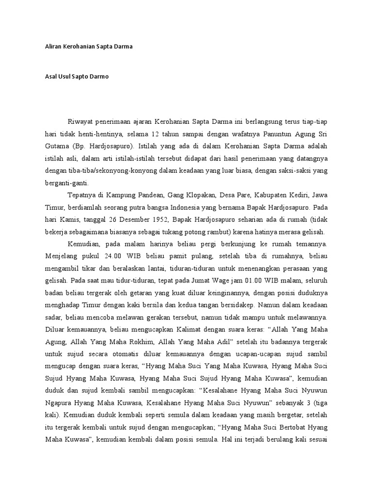 Aliran Kerohanian Sapta Darma | PDF