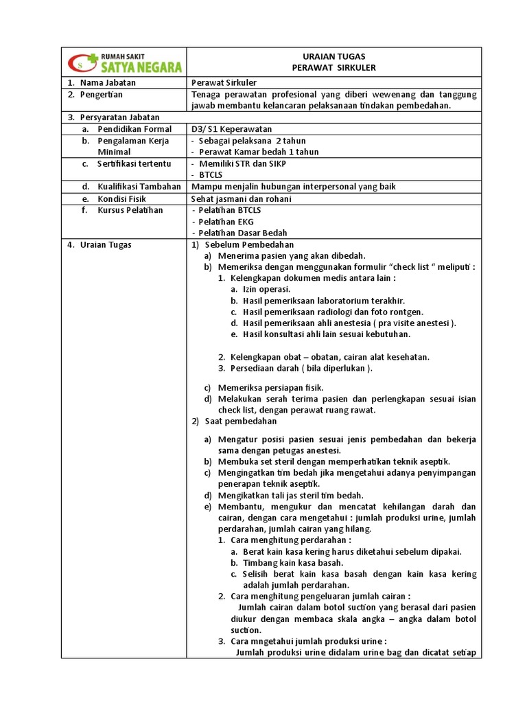 Uraian Tugas Perawat Sirkuler | PDF | Kesehatan Holistik