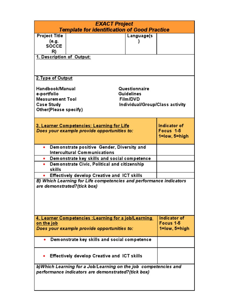 EXACT Project Template For Identification of Good Practice | PDF ...