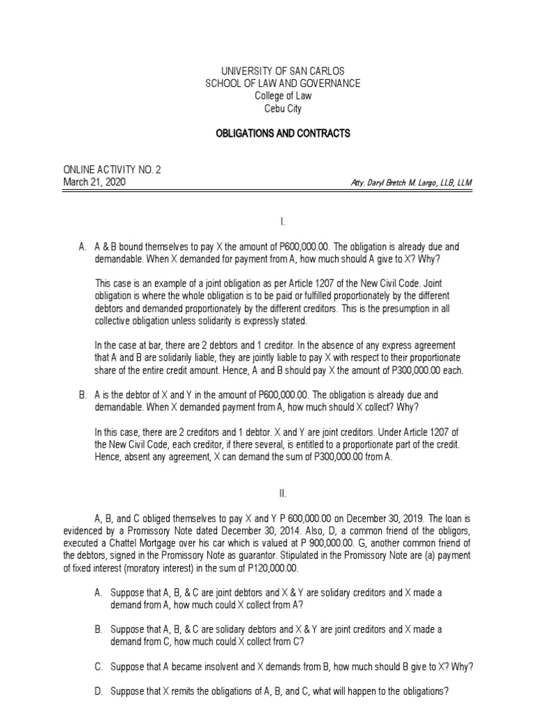 Contract Obligations and Solidary Liability | PDF | Promissory Note ...